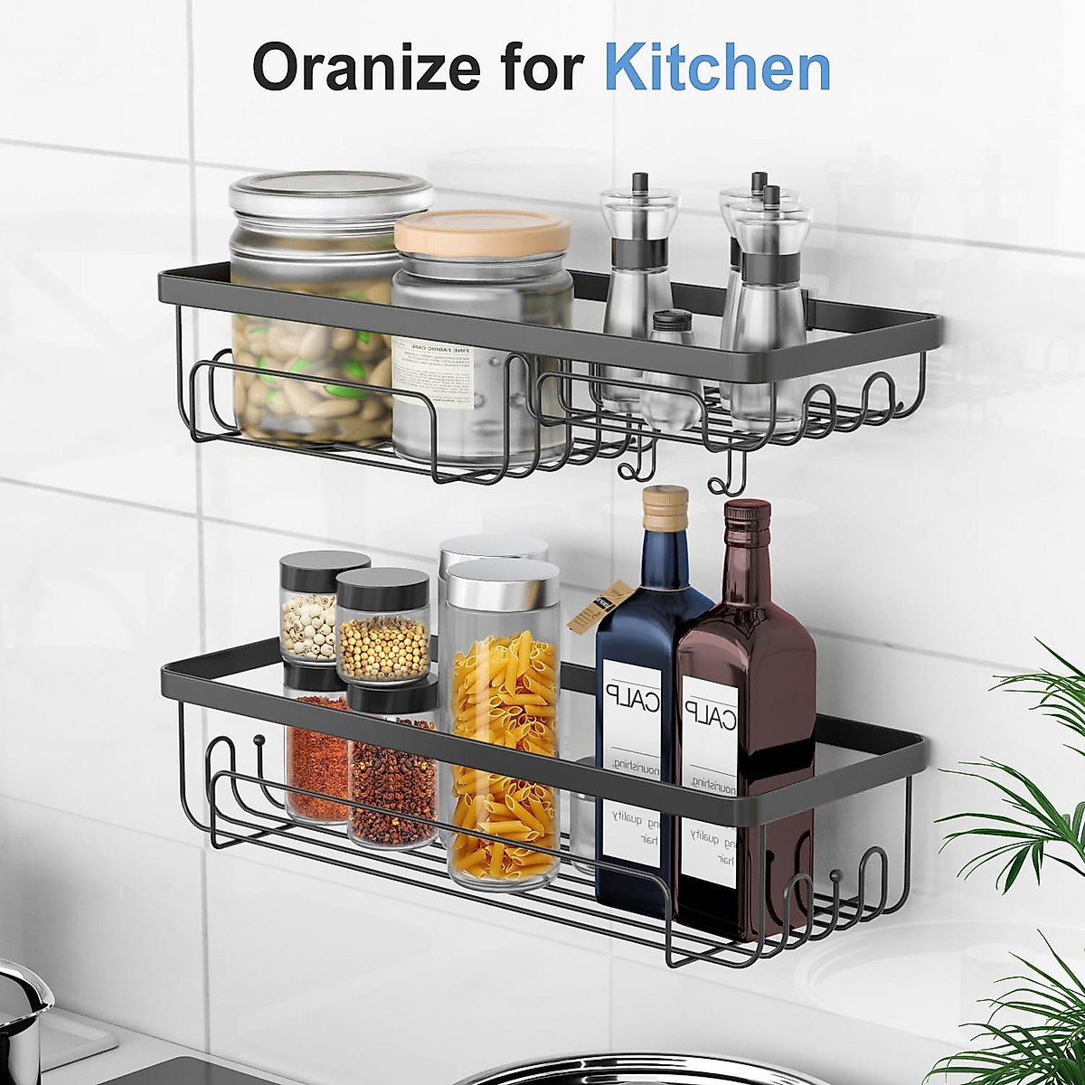 Enopdmb Shower Caddy Shelf & Bathroom Shower Organizer Rack with 12 Hook,No Drilling Wall Mount Shower Storage for Shampoo Conditioner Shower Shelf SUS304 Stainless Steel- 2 Pack (Black)