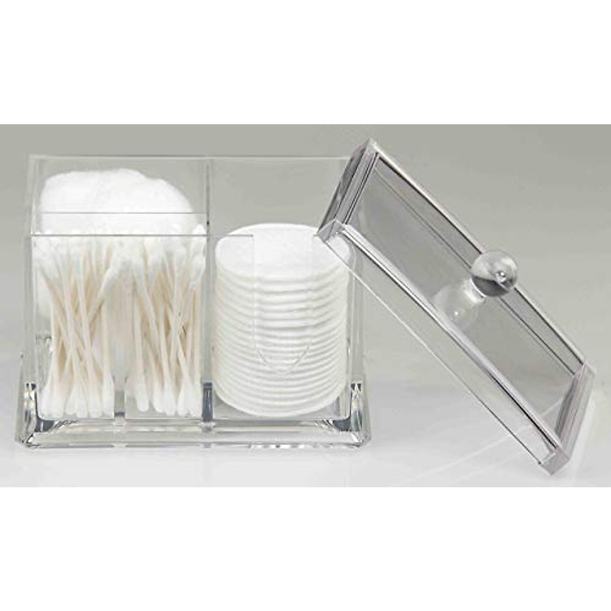 Home Basics Cotton Ball And Cotton Swab Holder With Cosmetic Pad Organizer, One Piece Lid, Q-tip Stand, Clear
