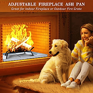 Hisencn Adjustable Fireplace Tray Ash Pan - Mess Free Ash Removal, Fireplace Ash Tray Expands from 22 Inches Up to 31-1/2 Inches, Powder-Coated Steel Fireplace Ash Pan for Ash Collection, Black