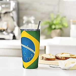 VKKOEWL Brazil Brazilian Flag Stainless Steel Insulated Tumbler 20 Oz Travel Water Bottle Coffee Mug Drink Cup With Lid Straw