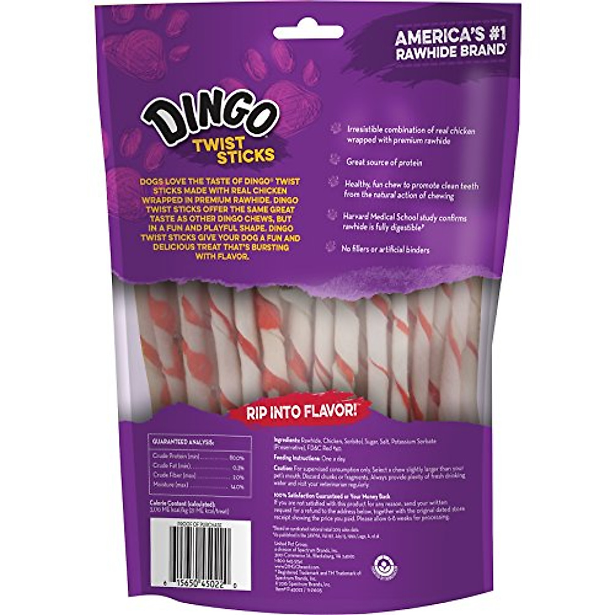 Dingo Twist Sticks Rawhide Chews, Made With Real Chicken, 50 Count