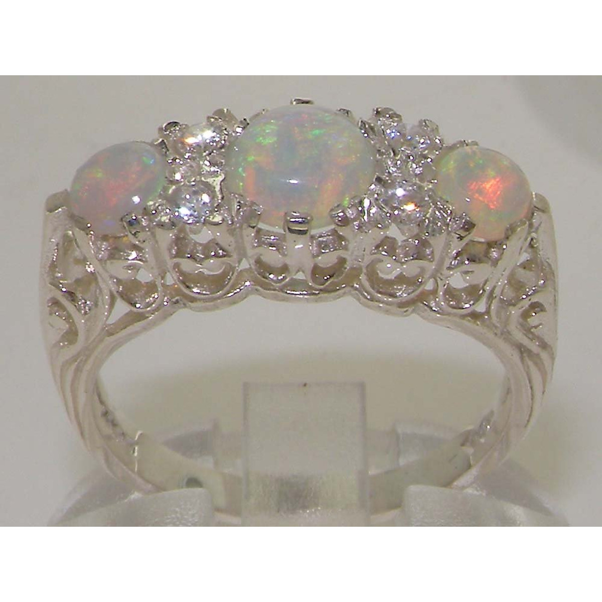 LetsBuyGold 925 Sterling Silver Natural Opal and Diamond Womens Cluster Ring - Sizes 4 to 12 Available