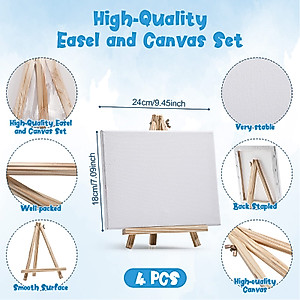 52 Pcs Paint Set Includes 4 Pcs 8 x 10 Inch Canvases 4 Pcs 7 x 9.5 Inches Wood Easel 40 Nylon Hair Painting Brushes 4 Plastic Palettes Painting Supplies Kit for Kids Adults Painting Party