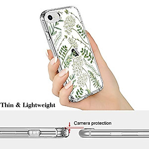 ICEDIO iPhone SE 2022 Case,iPhone SE 2020 Case,iPhone 8 Case,iPhone 7 Case with Screen Protector,Clear TPU Cover with Fashion Designs for Girls Women,Protective Phone Case Green Leaves Floral