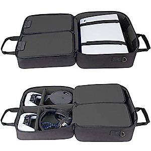 USA GEAR PS5 Case - Console Case Compatible with Playstation 5 and PS5 Digital Edition with Customizable Interior for Playstation Controller, PS5 Games, Gaming Headset, and Gaming Accessories (Black)