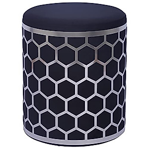 SOFT ASS Modern Round Velvet Ottoman Vanity Chair Large Footrest Stool with Hexagon Silver Metal Frame for Bedroom Living Room Study and Entrance - Black