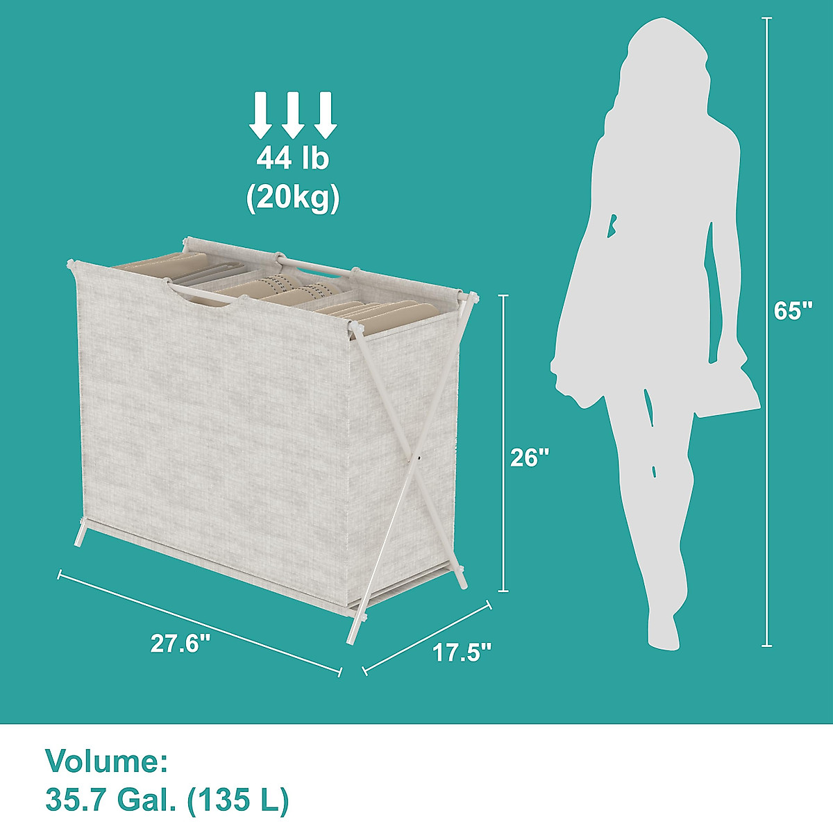 Laundry Sorter 3 Section Laundry Basket Laundry Hamper Clothes Toys Room Organizer Foldable Metal Frame Storage Organizer for Bathroom Nursery