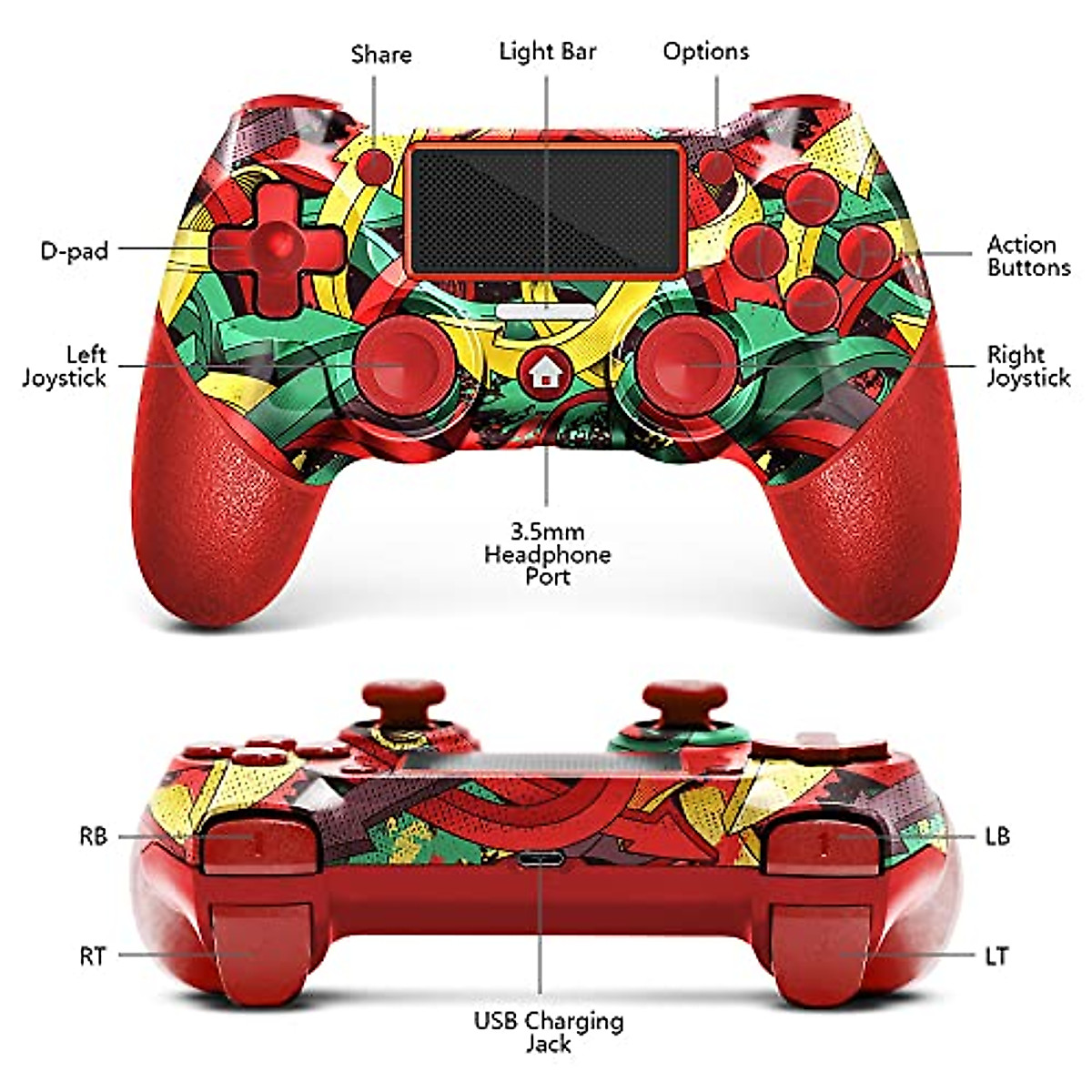 AceGamer Wireless Controller with USB Cable/Double Vibration/6-Axis Motion Control/3.5mm Audio Jack/Multi Touch Pad/Share Button, for PS4 Controller Compatible with PS4/Slim/Pro/PC