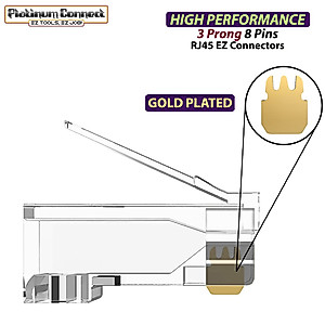 RJ45 CAT6 Passthrough Connectors (50 PCS),Gold Plated 3 Micron 3u, High Performance 3 Prong Pins (CAT6/50 PCS)