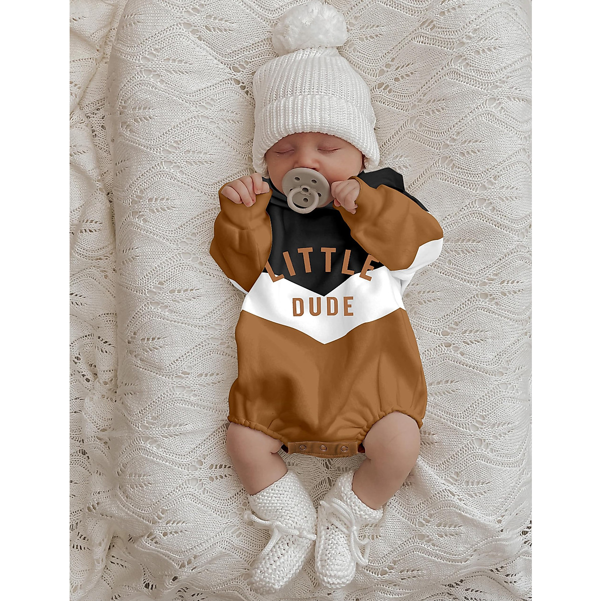 AGAPENG Baby Boy Clothes 3-6 Months Color Block Hoodie Sweatsuit Oversized Sweatshirt Onesie Romper Long Pants Fall Baby Boy Clothes Baby Boy Winter Clothes Thanksgiving Outfit Brown