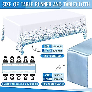 24 Packs Wedding Satin Table Runner Disposable Plastic Tablecloths 54 x 108 Inch Table Cloths for Parties Tablecloth 12 x 108 Inch Table Runners for Wedding Birthday Celebration (Blue)