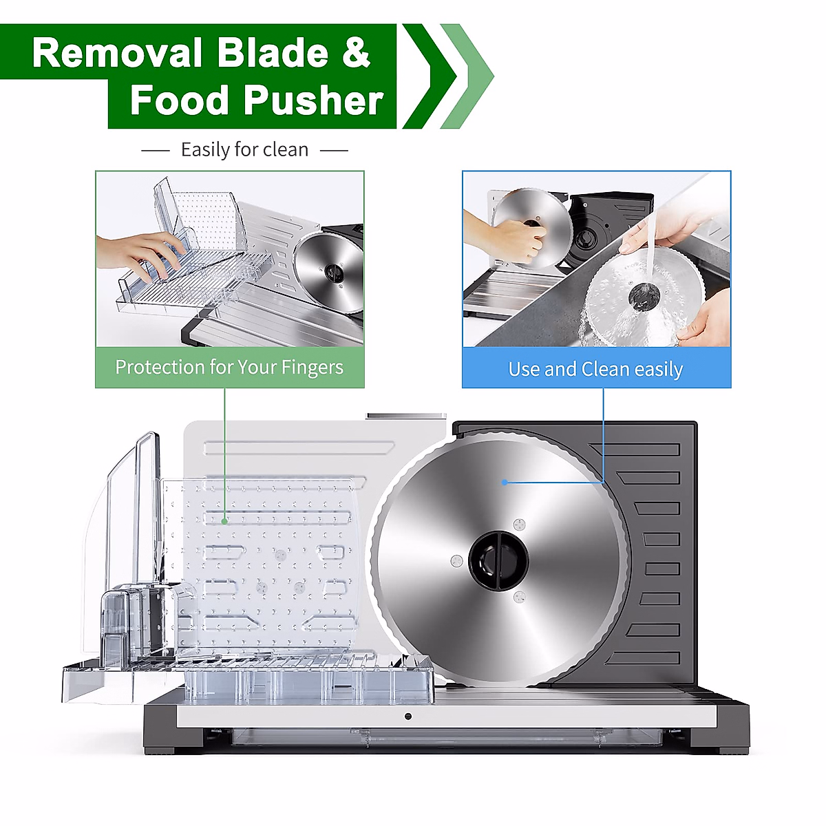 Foldable Electric Meat Slicer Machine, SASA ROCOO Home Use Food Slicer, 0-18mm Adjustable Slice Thickness,Removable Stainless Steel Blade,Detachable Design,Safe Child Lock Protection-Silver