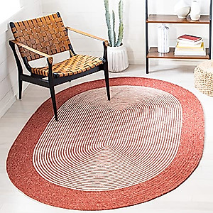 SAFAVIEH Braided Collection 5' x 7' Oval Red/Ivory BRD904Q Handmade Country Cottage Reversible Wool Entryway Foyer Living Room Bedroom Kitchen Area Rug