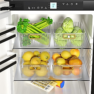 Joyeen 4-Pack Clear Fridge Storage Bins, Plastic Kitchen Pantry Storage Bins, 11.3" × 8.5" × 4.3"