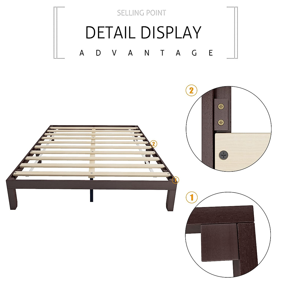 Harper & Bright Designs Queen Size Platform Bed Frame, Minimalist Wood Queen Bed Frames with Strong Center Support Feet, Queen Size Bed for Teens Adults,No Box Spring Needed,Easy Assembly,Dark Coffee