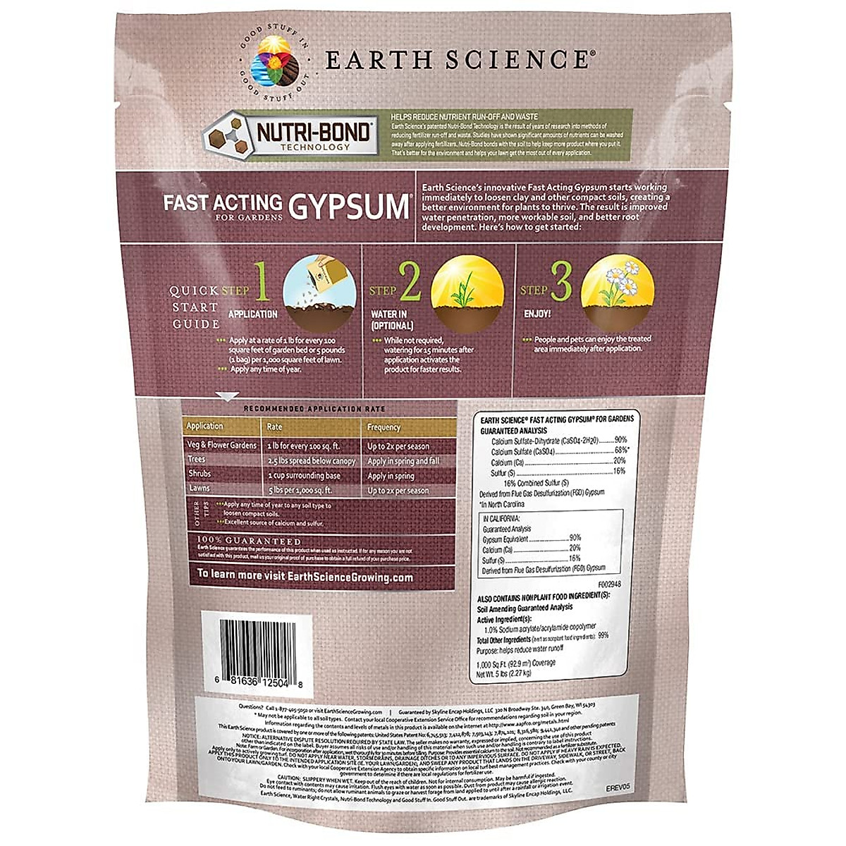 Earth Science Fast Acting Gypsum - Soil Conditioner Adds Calcium, Repairs Salt Damage & Root Growth with Nutri-Bond Runoff Reduction Technology (5 lb)