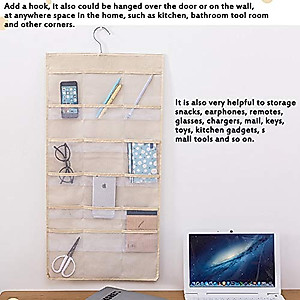 Home Closet Hanging Organizer Mesh Pockets Dual Sided Wall Shelf Wardrobe Storage Bags for Bra Underwear Socks Jewelry Gadget Included 2 Hooks 2 Clothes Hanger Connector Hooks (Beige, 30 Pocktes)