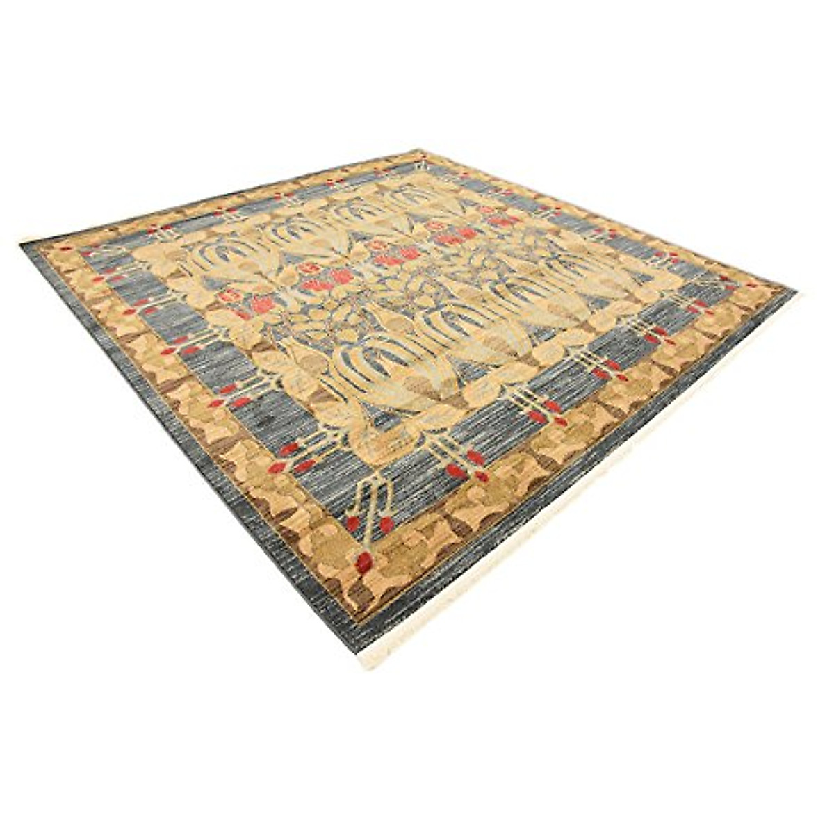 Unique Loom Edinburgh Collection Classic Oriental Traditional French Country Inspired Border Design Area Rug, 8' 0" x 8' 0", Blue/Beige