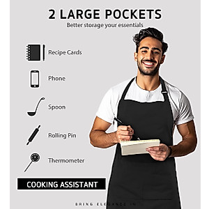 Syntus 12 Pack Bib Apron, Unisex Aprons Adjustable Waterdrop Resistant with 2 Pockets Cooking Kitchen Apron for Chef, BBQ Drawing Apron Bulk, Black