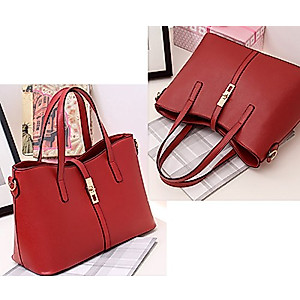 FiveloveTwo Fashion Womens 4Pcs Handbag Set Totes Clutch Satchels Top Handle Shoulder Crossbody Bags and Purse Card Holder Burgundy
