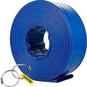 VEVOR Discharge Hose, 2" x 105', PVC Fabric Lay Flat Hose, Heavy Duty Backwash Drain Hose with Clamps, Weather-proof & Burst-proof, Ideal for Swimming Pool & Water Transfer, Blue