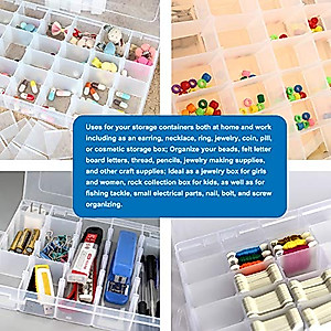 2pack 36 Grids Clear Plastic Organizer Box Storage Container Jewelry Box with Adjustable Dividers for Beads Art Crafts Jewelry Fishing Tackles with 8 Inch Multipurpose Scissors, Soft Ruler