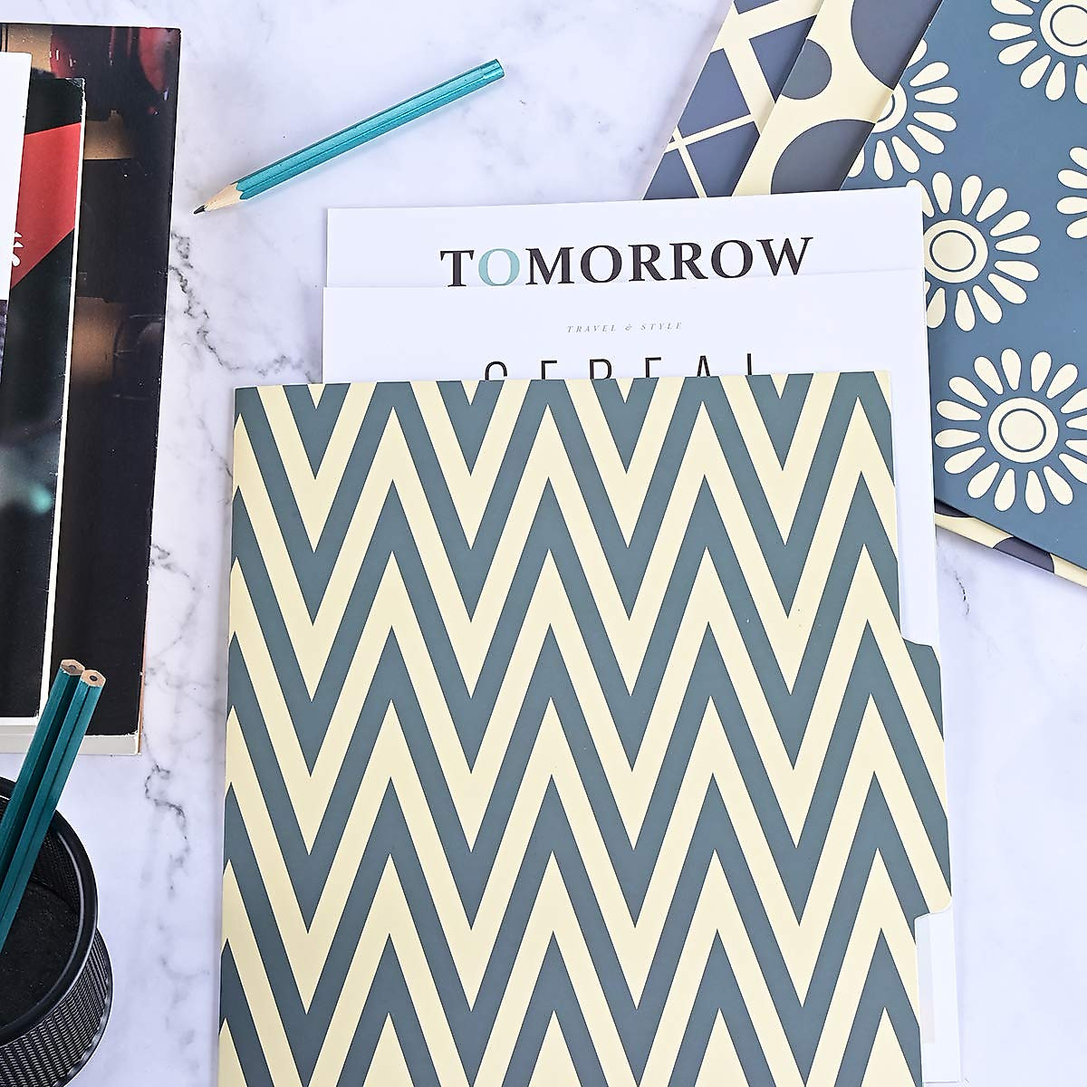 Cute File Folders - 9 x 11.5 inch Letter Size File Folders - Geometrical Design Decorative File Folders - 350gsm Paper Folders Pack of 9