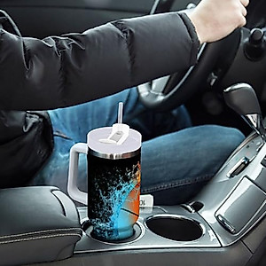 Caikeny Insulated Tumblers with Lid and Straw Basketball Sports 30 oz Reusable Stainless Steel Cup Water Fire Water Bottle Coffee Travel Tumbler Mug for Women Men