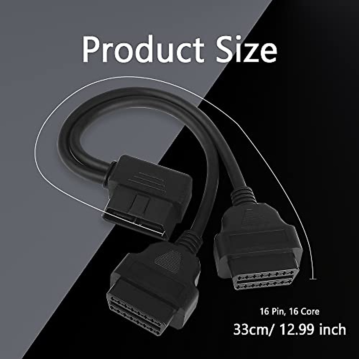 OBD Splitter Adapter, Right Angle 30cm/12 OBD II Splitter Extension Cable Male to Dual Female Y Cable, 16 Pin Cable Male to Dual Female Cord Adapter