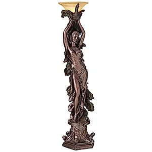 Design Toscano The Peacock Goddess Sculptural Floor Torchière Lamp, 74 Inch, Bronze Verdigris Finish