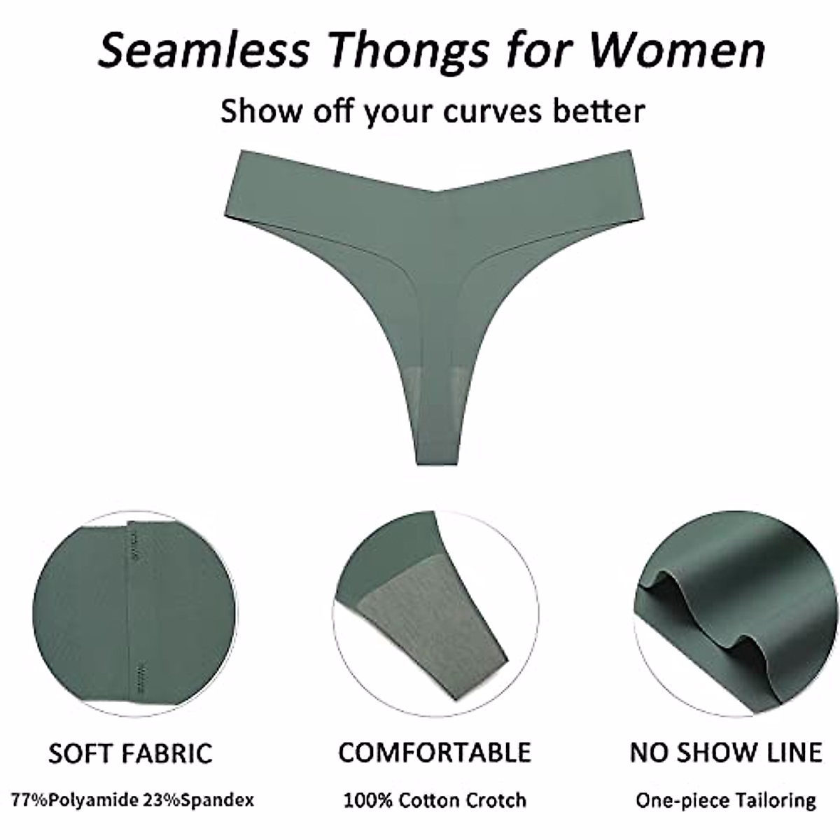 LEITNIAS Seamless Thongs Underwear for Women Breathable Stretch V-waist Panties Invisible No Show Thongs 6 Pack S-XL