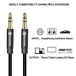 Aux Cable Extension Cord 3.5mm Male to Male Stereo Audio Adapter Headphone 3-Pole Jack Gold Plated for Phone, Tablet, Car/ Home Stereo and More 3ft (Black)