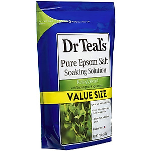 Dr Teal's Eucalyptus & Spearmint Salt Bath (3 Pack, 7lb Ea) - Relax & Relief Formula - Essential Oils Blended with Pure Epsom Salt - Ease Aches & Pains, Clear The Mind & Senses - Value Size Bag