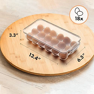 JINAMART Stackable Plastic Egg Holder for Refrigerator, Fridge Fresh Eggs Organizer Tray with Lid & Handles, Deviled Egg Storage Drawer for Countertop, Containers, Stores 18 Egg, Clear (Set of 2)
