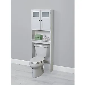 Zenna Home Over-the-Toilet Spacesaver, with 2 Glass Doors, Bathroom Storage, Espresso, White
