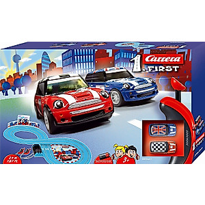 Carrera First Nintendo Mario Kart Slot Car Race Track - Includes 2 Cars: Mario and Yoshi and Two-Controllers - Battery-Powered Beginner Set for Kids Ages 3 Years and Up
