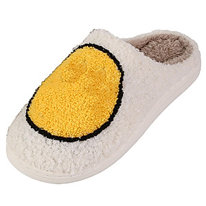 Smile Face Slippers for Women Men Soft Fuzzy Comfy Warm Thick Sole Slip-on Slippers, Plush Retro Cute Cloud Happy Face House Slippers, Fluffy Home Platform Slides Shoes Indoor Outdoor(yellow,38/39)