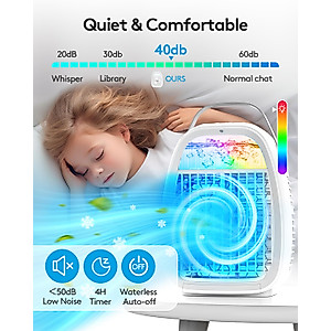 Portable Air Conditioners Fan,JYew Evaporative Mini Room Air Conditioners,Portable AC Unit Air Cooler with 4 in 1 Humidifier Fan Conditioner RGB Light, 3 Speed AC Portable for Room Car Office (White)