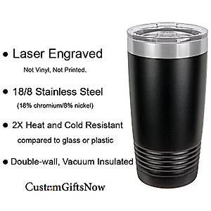 20-Ounce Vacuum Insulated Stainless Steel Tumbler Customized Etched Double-Walled Laser Engraved Coffee Black BPA-Free Mug, Lid, License to drill Dentist, Personalized Hot/Cold Insulated