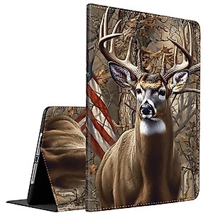 Case for iPad Pro 11 Inch 4th/3rd/2nd/1st Generation 2022/2021/2020/2018, Multi-Angle Smart Stand Cover Auto Sleep/Wake Fit iPad Air 4/5，Camouflage Deer American Flag