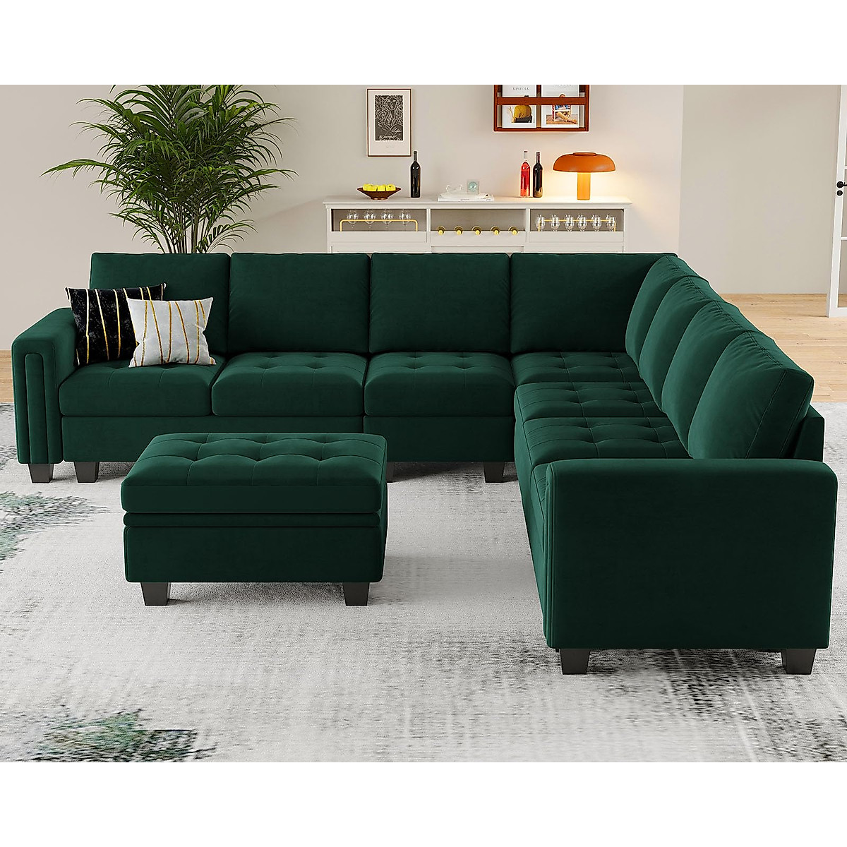 Belffin Convertible Velvet Modular Sectional Sofa Couch with Reversible Chaise L Shaped Sectional Couch with Storage Ottoman Living Room furniture Sofa Set Green