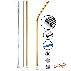 E-Craftr 12-Pack Stainless Steel Straw Set | Resuable Drinking Straws | Eco Friendly Set | 4 Cleaning Brush Included | Extra Durable (Gold)