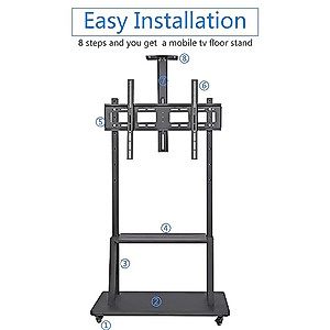Suptek Mobile TV Cart Floor Stand for 40-100 inch TVs and LED LCD Screens Max 900x600 VESA Large Base Height Adjustable (ML1800B)