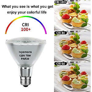 Ivyemons PAR30 Long Neck Halogen 75W 120V - 2 Pack PAR30 75W 120V Flood Bulb Warm White 2800K, PAR30 Dimmable E26 Base, High Output 800LM 75W PAR30 Halogen Bulb for Tracking Light, Recessed Light