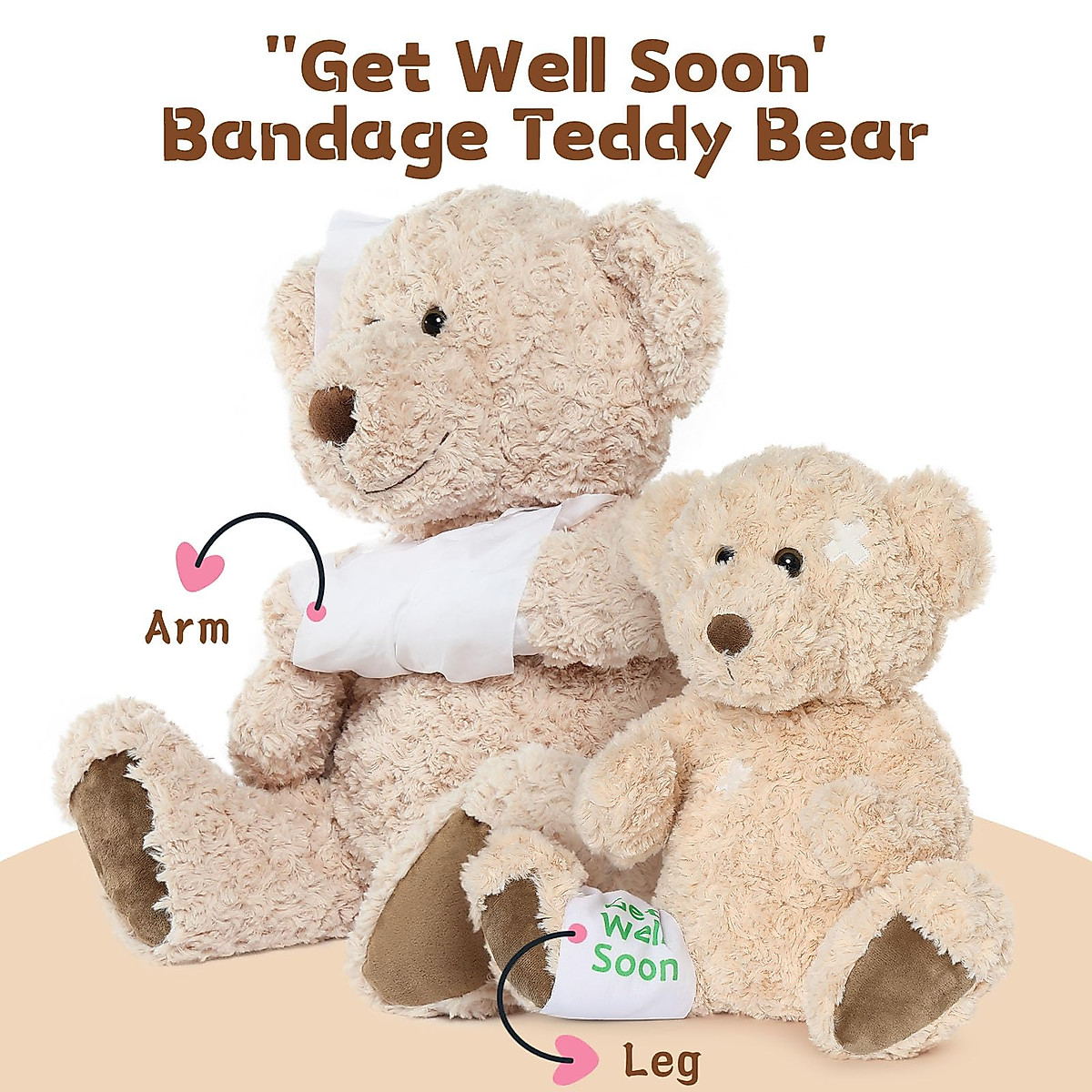 Muiteiur Teddy Bear Stuffed Animal Get Well Soon Teddy Bear 25.6 Inch Big Speedy Recovery Stuffed Animal Teddy Bear Gifts for Kid Adult After Surgery Soft Bandage Plush Bear