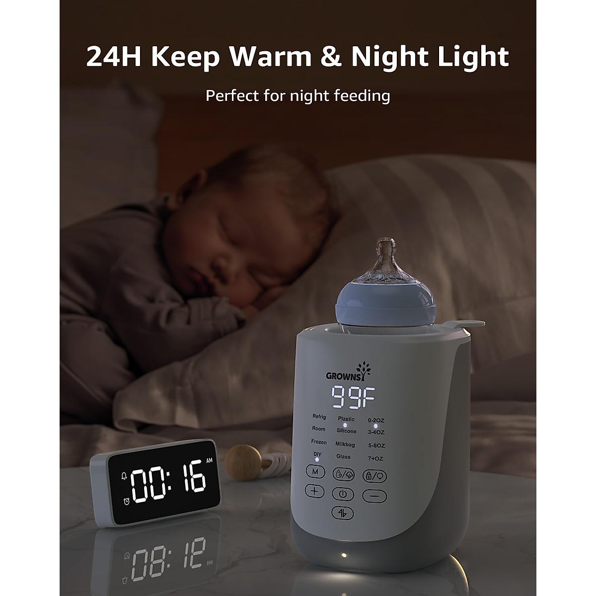 GROWNSY Bottle Warmer, 10-in-1 Fast Baby Bottle Warmer with Night Light for Breastmilk&Formula, Parent's Choice Milk Warmer with Innovative Auto-Lift Feature, Smart Accurate Control, Memory Function