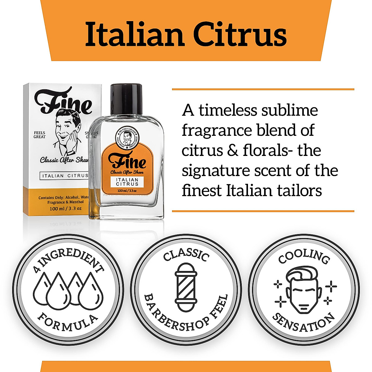 Mr Fine's Italian Citrus Mens Aftershave -A Splash Of Classic Barbershop Aftershave for Modern Men - The Wet Shaver’s Favorite
