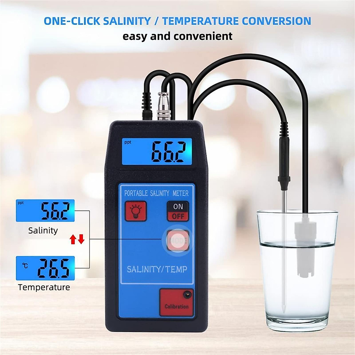 Digital Tester Portable Salinity Temp Meter Online with Replaceable Probe for Aquarium Swimming Pool Lab Drinking Water