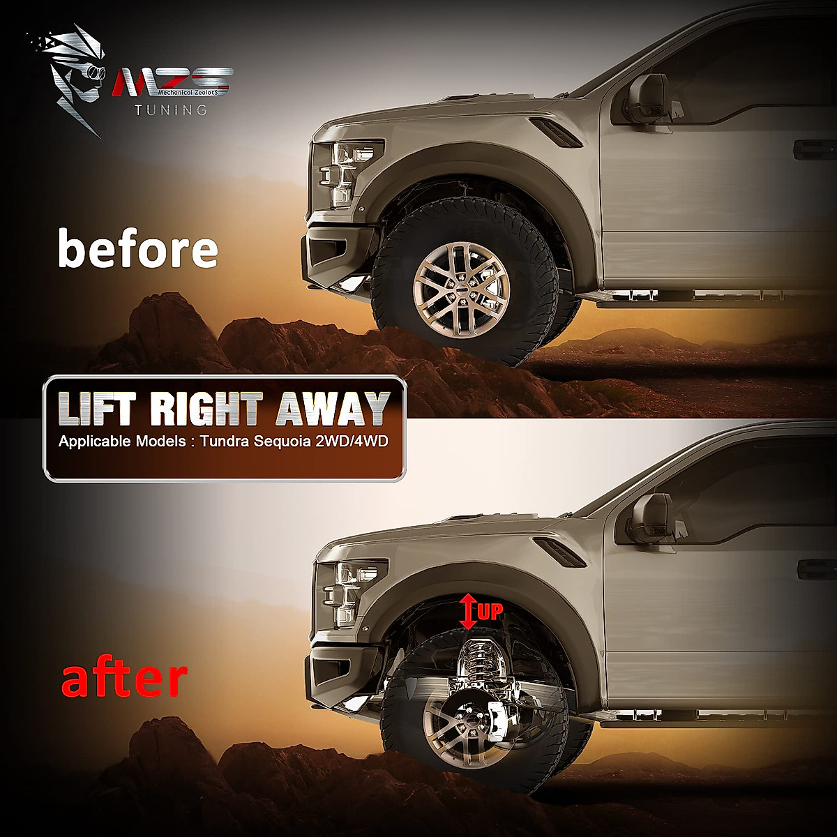 MZS Front Leveling Kit 3" Lift Suspension Strut Spacers Compatible with Tundra 1999-2006 | Sequoia 2000-2007 2WD 4WD Silver