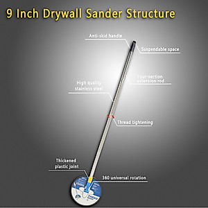 Radial Sander with Pole, 9 Inch Drywall Pole Sander, Wall Sander for Painting Prep, 360 Degree Rotary Round Circular Hand Sanding Head for Dry Wall and Ceilings+ 25pcs Wall Sanding Discs